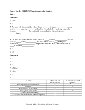 Unit1 - Answer Key for NCLEX/NGN questions at end of chapters. UNIT 1 ...