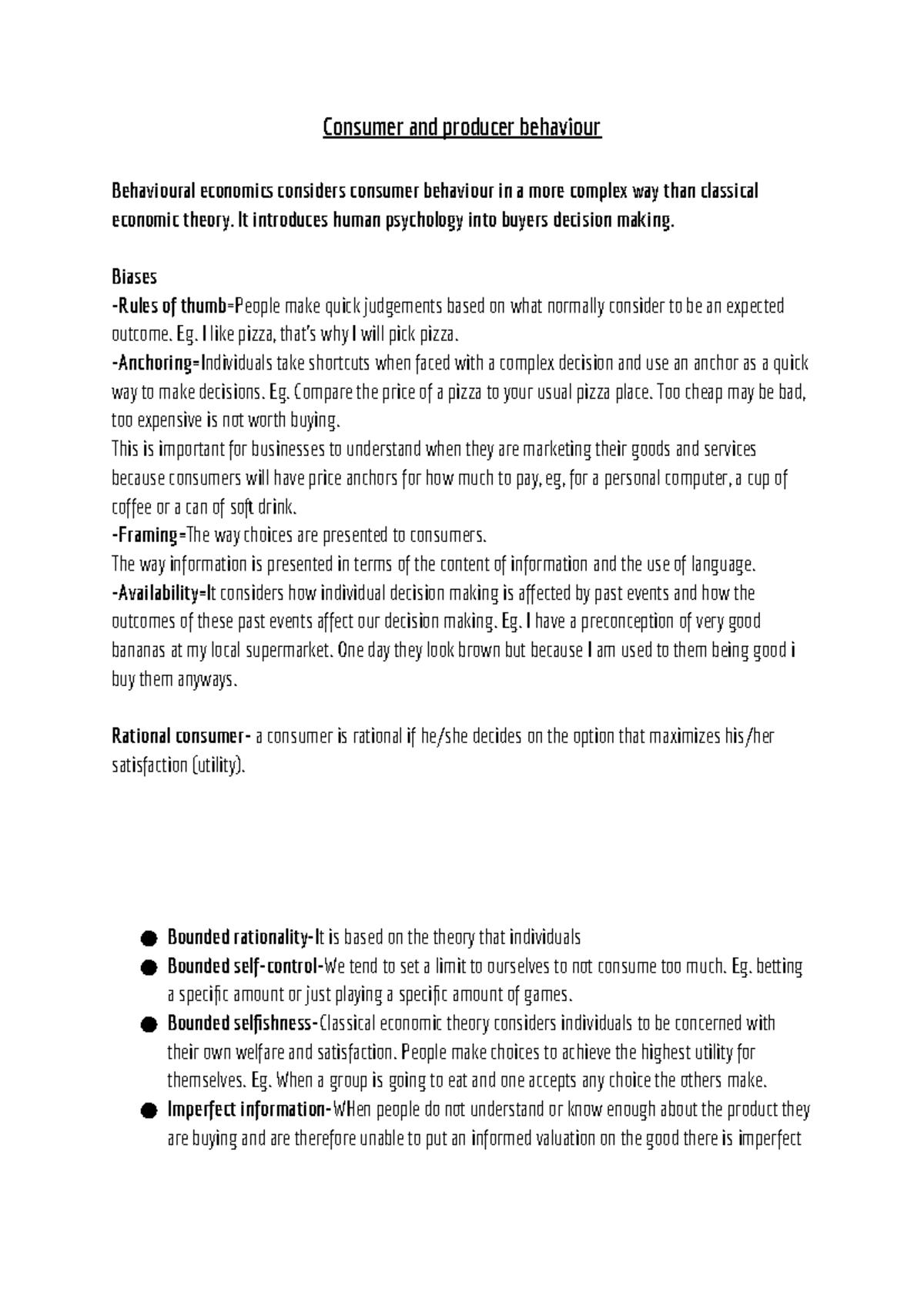 Econ HL-notes - Ekonomianteckningar - Consumer and producer behaviour ...