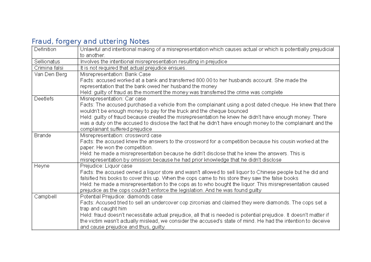 Fraud, forgery and uttering notes - Fraud, forgery and uttering Notes ...