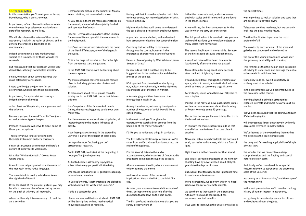 Module 01 - Astronomy as Science Transcript - 1 The solar system In ...