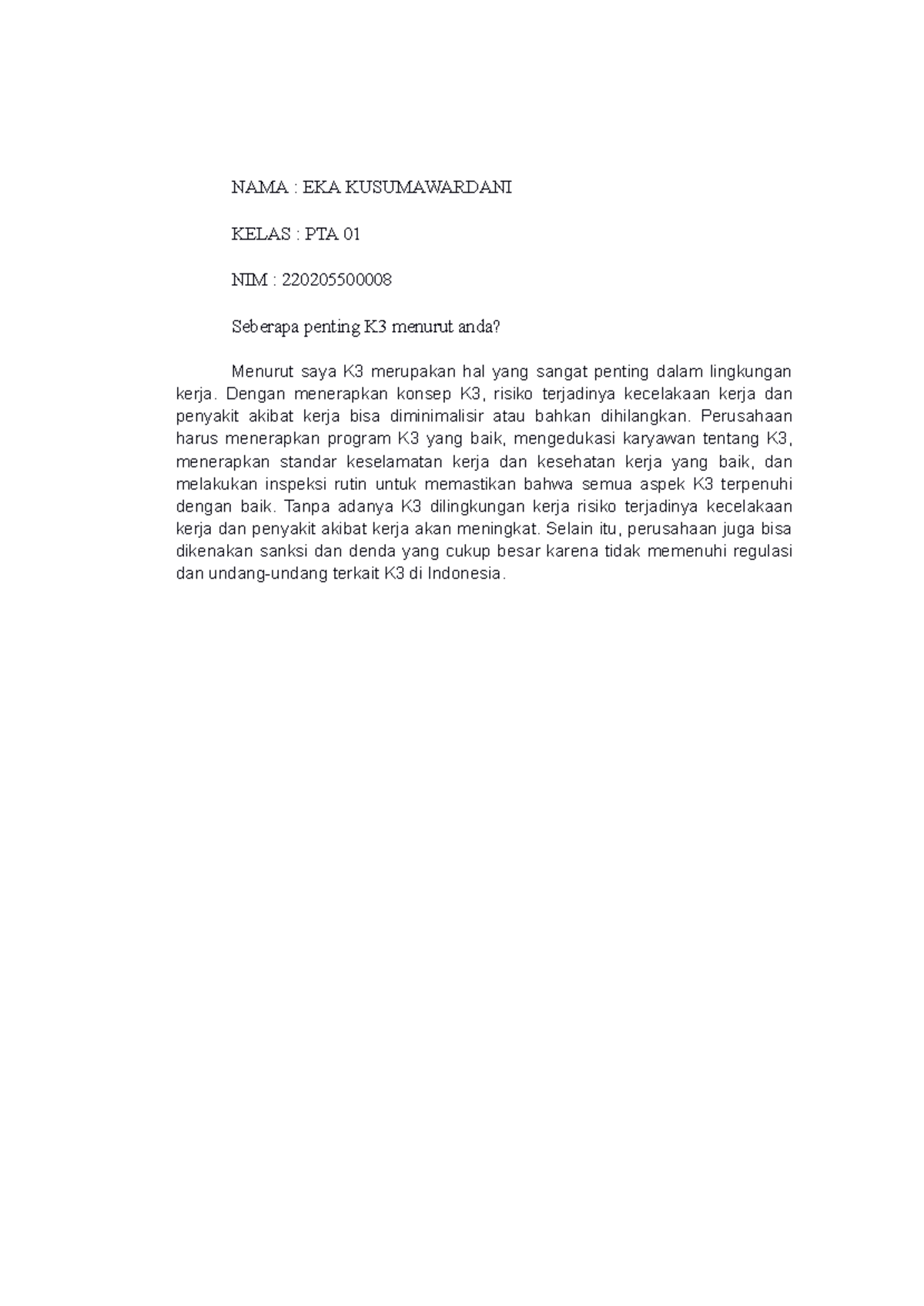Argumen K3 Abdullah BIN Muhammad ALI - NAMA : EKA KUSUMAWARDANI KELAS ...