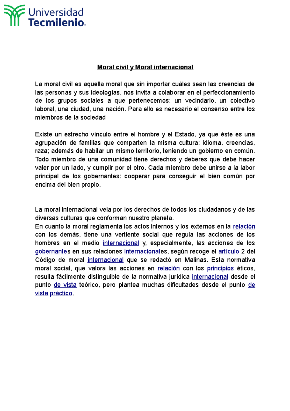 Tarea 13. Concepto y dilemas eticos - Moral civil y Moral internacional ...