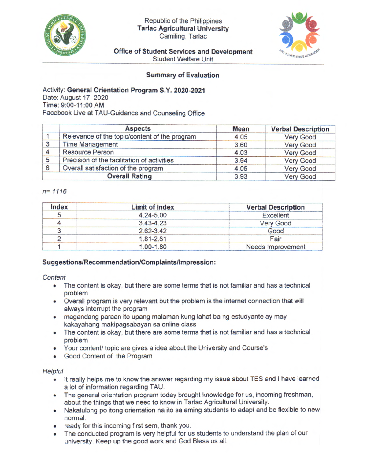 General Orientation Program Summary of Evaluation - Republic of the ...