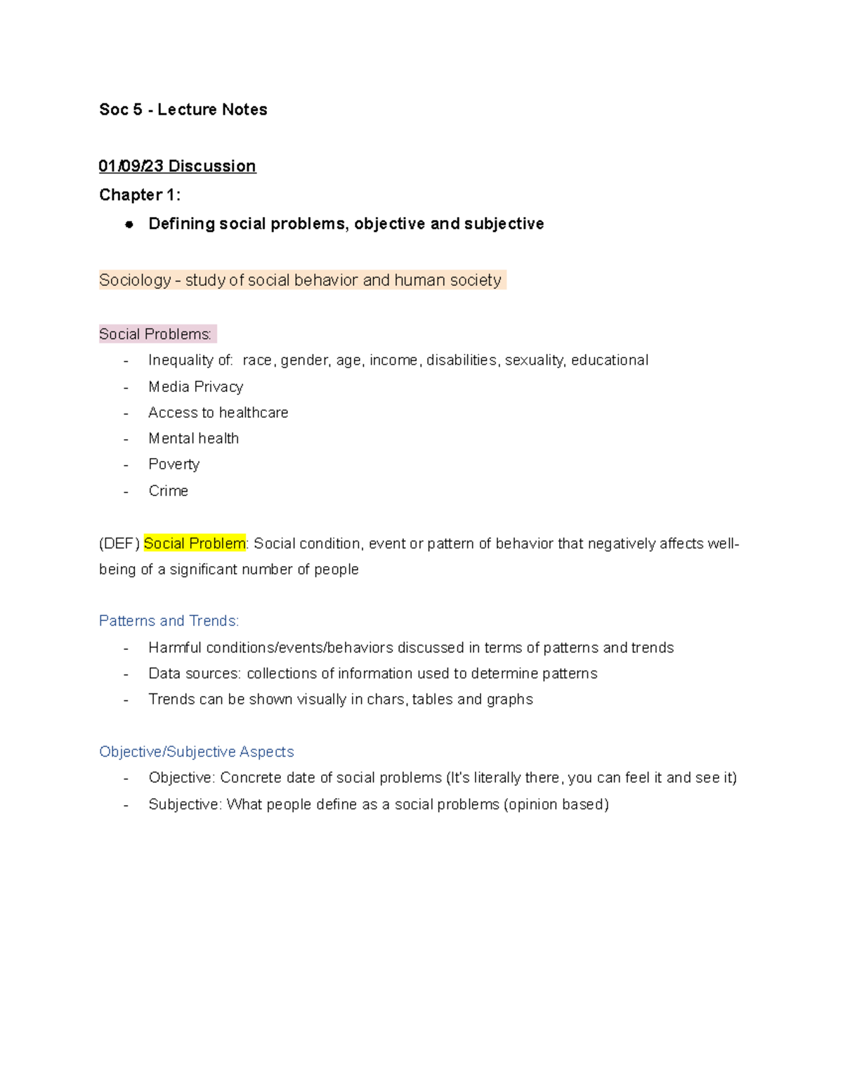 Soc 5 Lecture Notes: Defining Social Problems and Sociological Theories ...