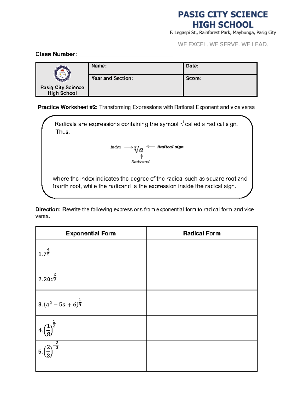 Q1 STM II PS 2 - Class Number: _____________________________ Practice ...