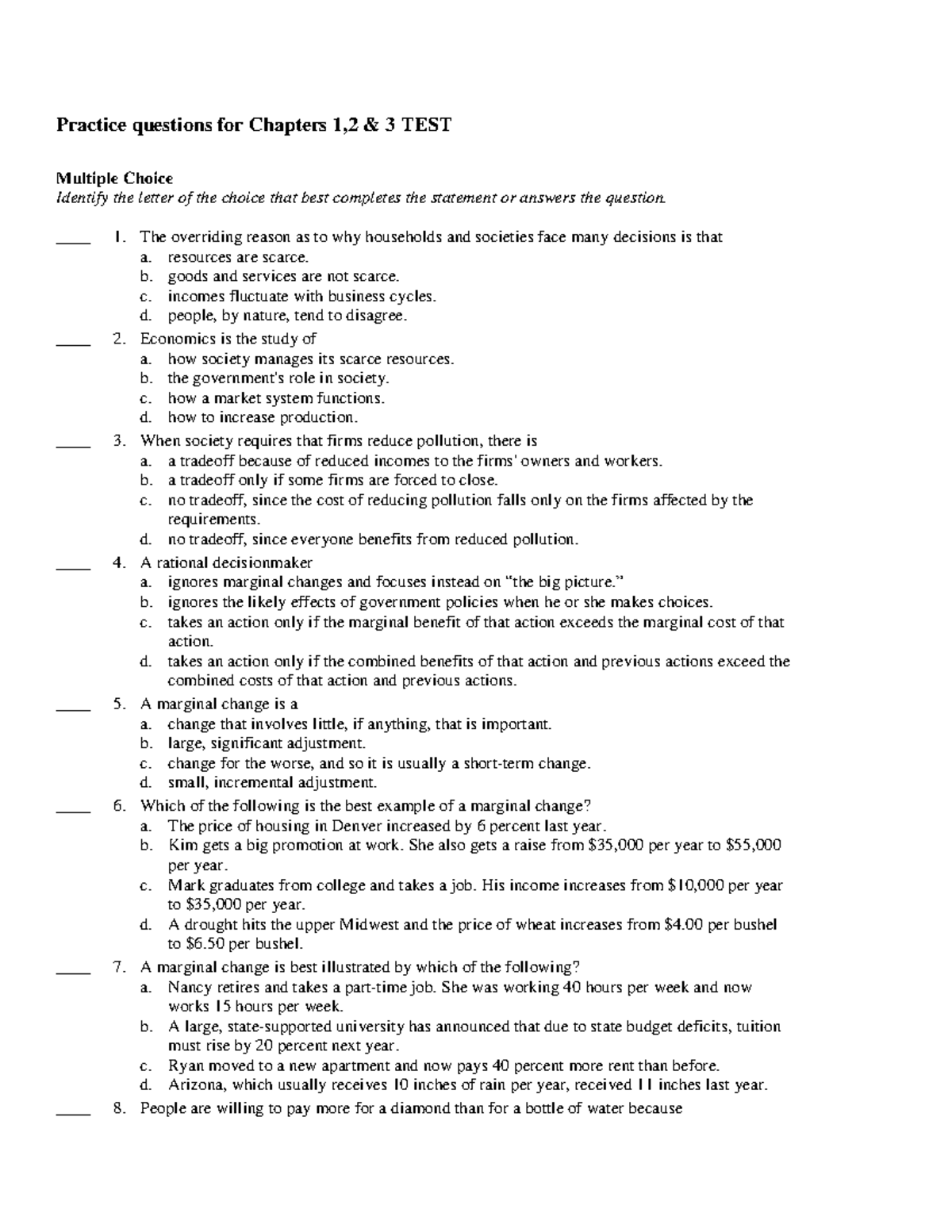 Chapters 1 2 3 Practice Questions Practice Questions For Chapters
