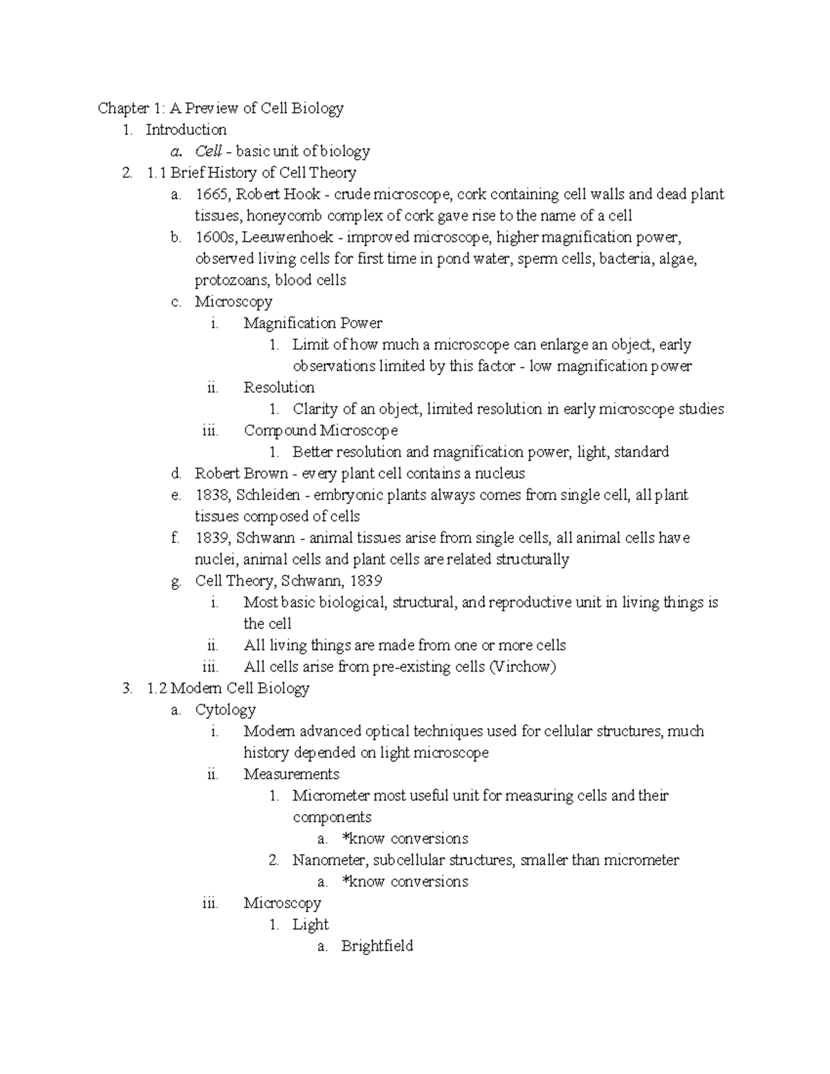 BIOL 230 Master Study Guide - Chapter 1: A Preview of Cell Biology 1 ...