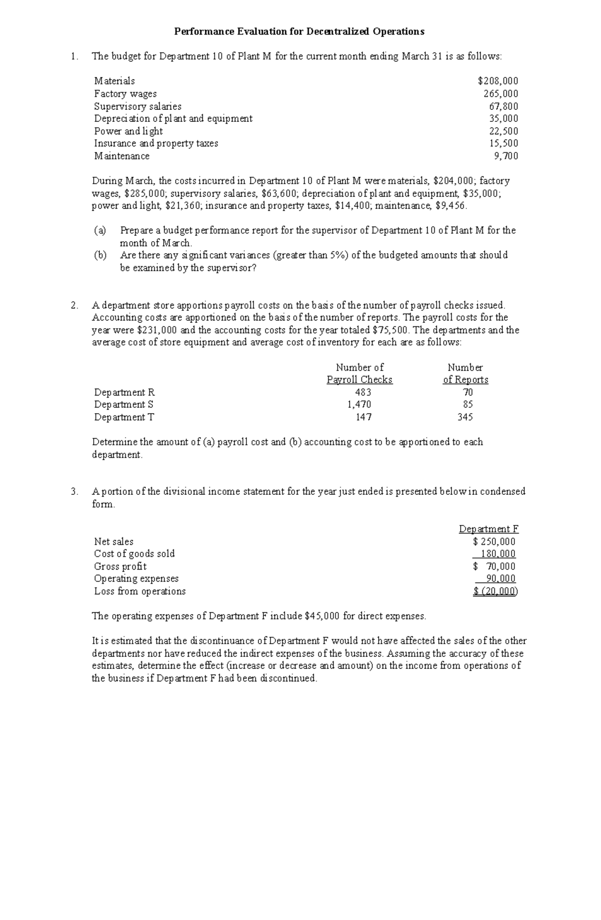 Handouts Responsibility accounting Segment Transfer Pricing 2 - Performance Evaluation for - Studocu