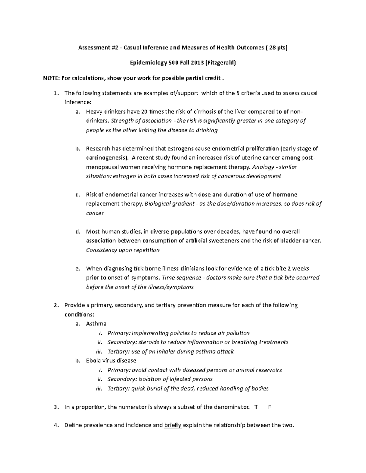 Problem Set 2 Epi 500 Fall 2014 Fitzgerald - Assessment #2 - Casual ...