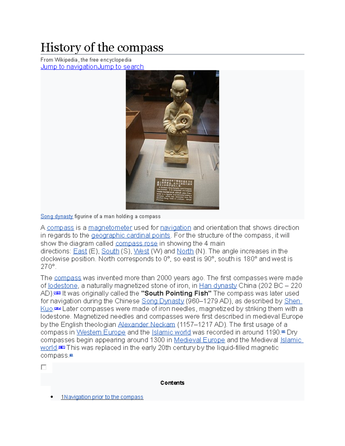 History of the Compass - History of the compass From Wikipedia, the ...