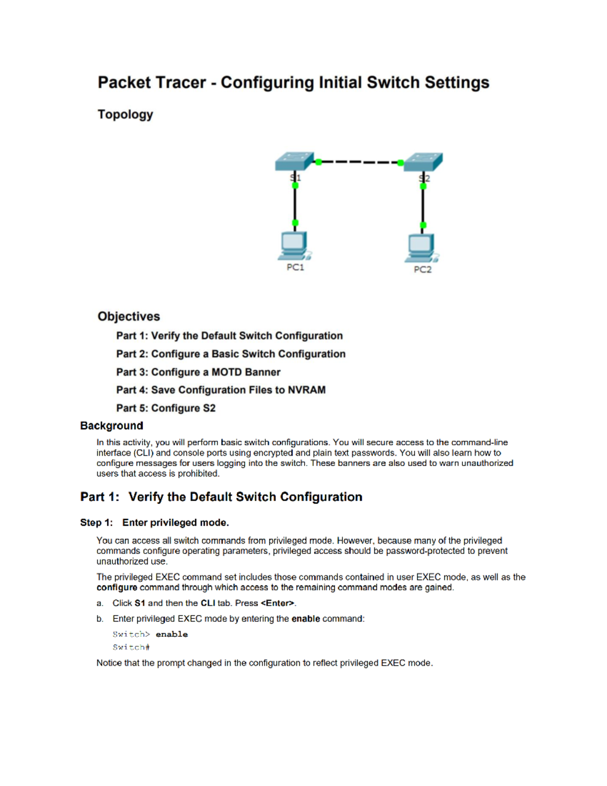 Task4 - Configuring Cisco Packet- Configuring Initial Switch Settings ...