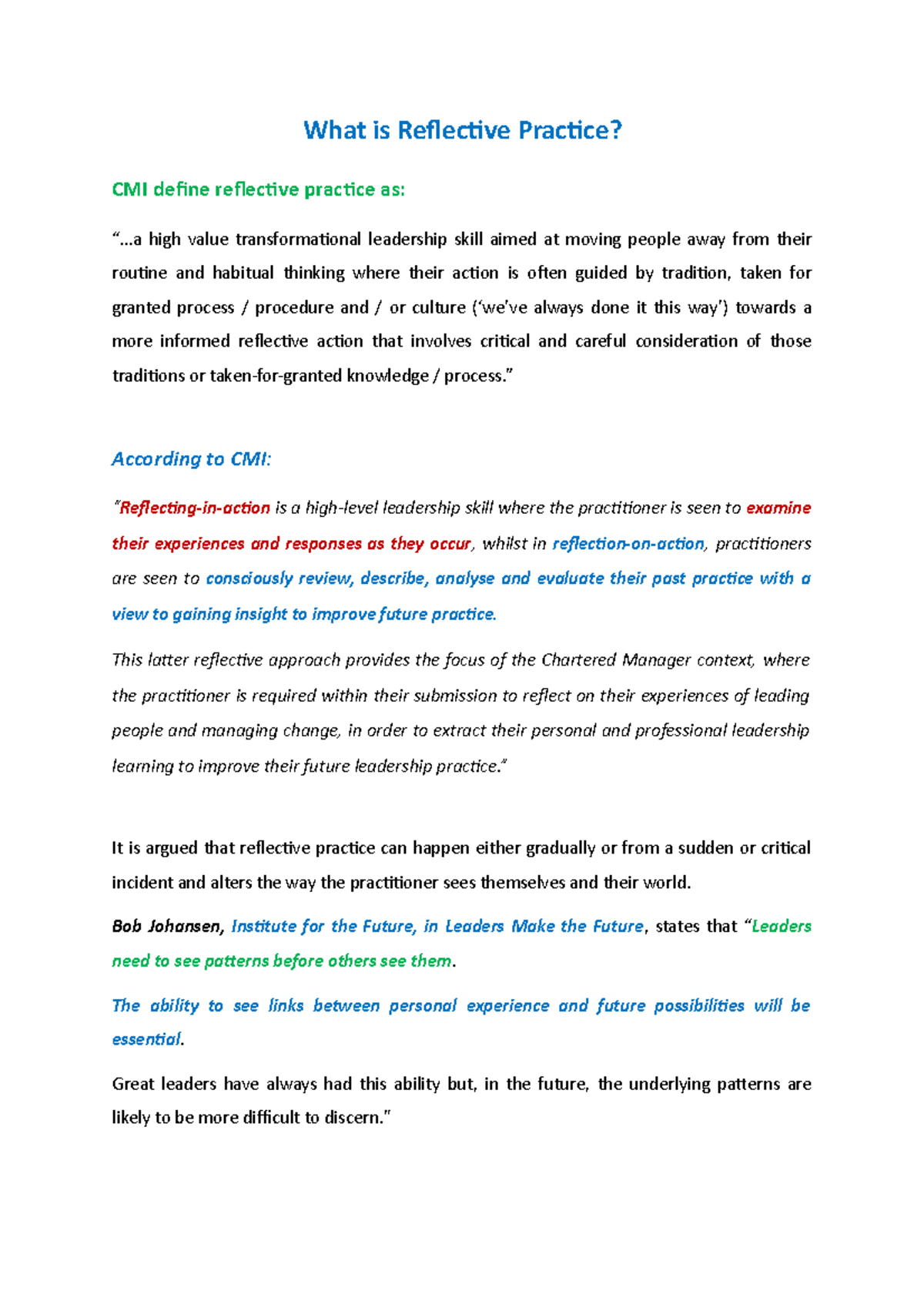 Explain What is Reflective Practice - CMI Statement, Types of ...