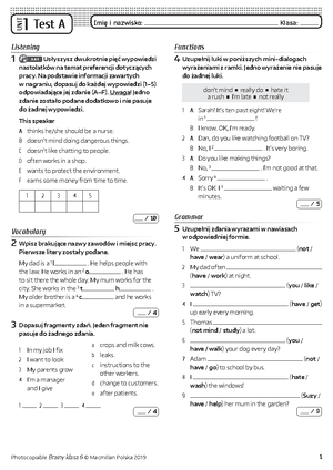 Brainly 6 unit1 test A - Sprawdzian unit 1 - 1 Wpisz brakujące nazwy ...