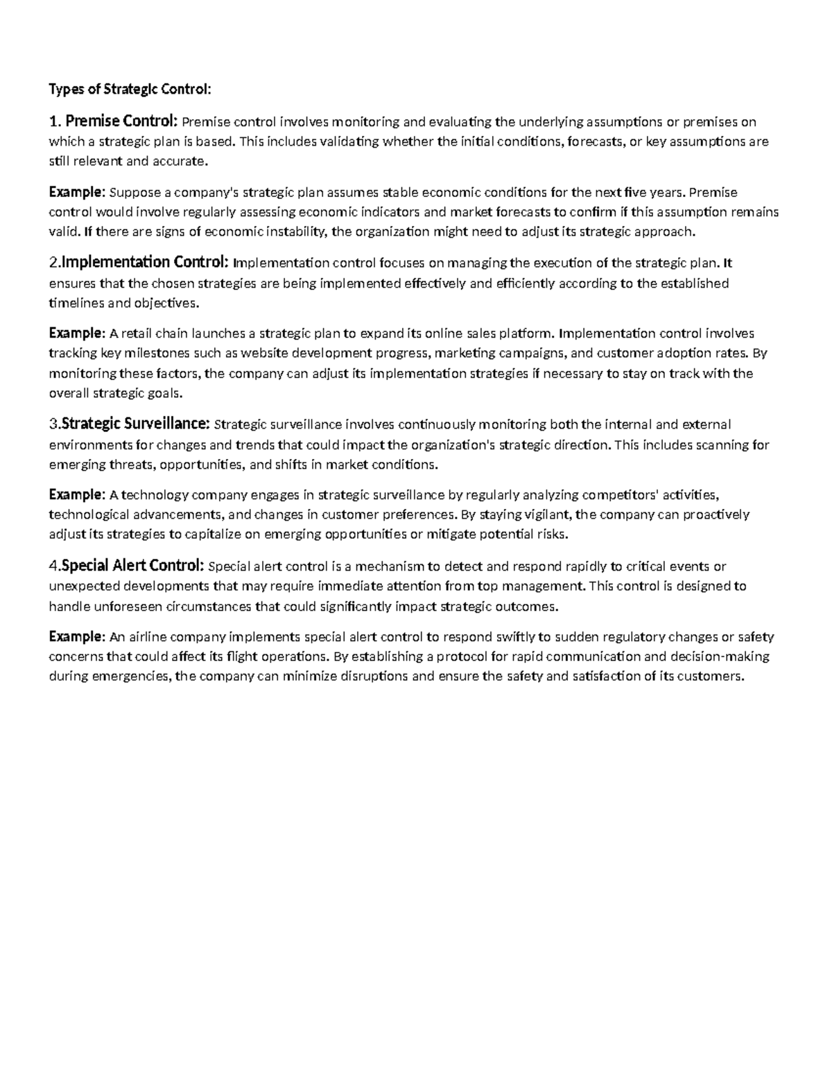 Strat. Man - wasgwegshwewegag - Types of Strategic Control: 1. Premise ...