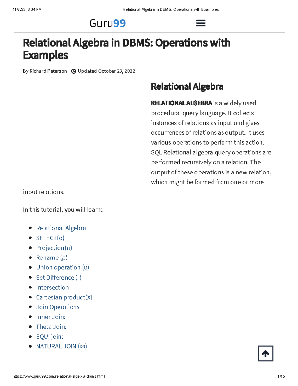 Relational Algebra In DBMS Operations With Examples Relational