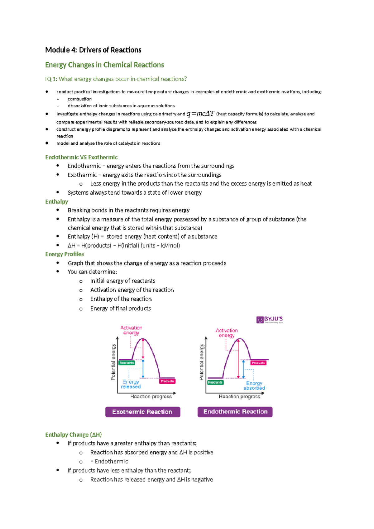 Module 4 Chemistry - Module 4: Drivers of Reactions Energy Changes in ...