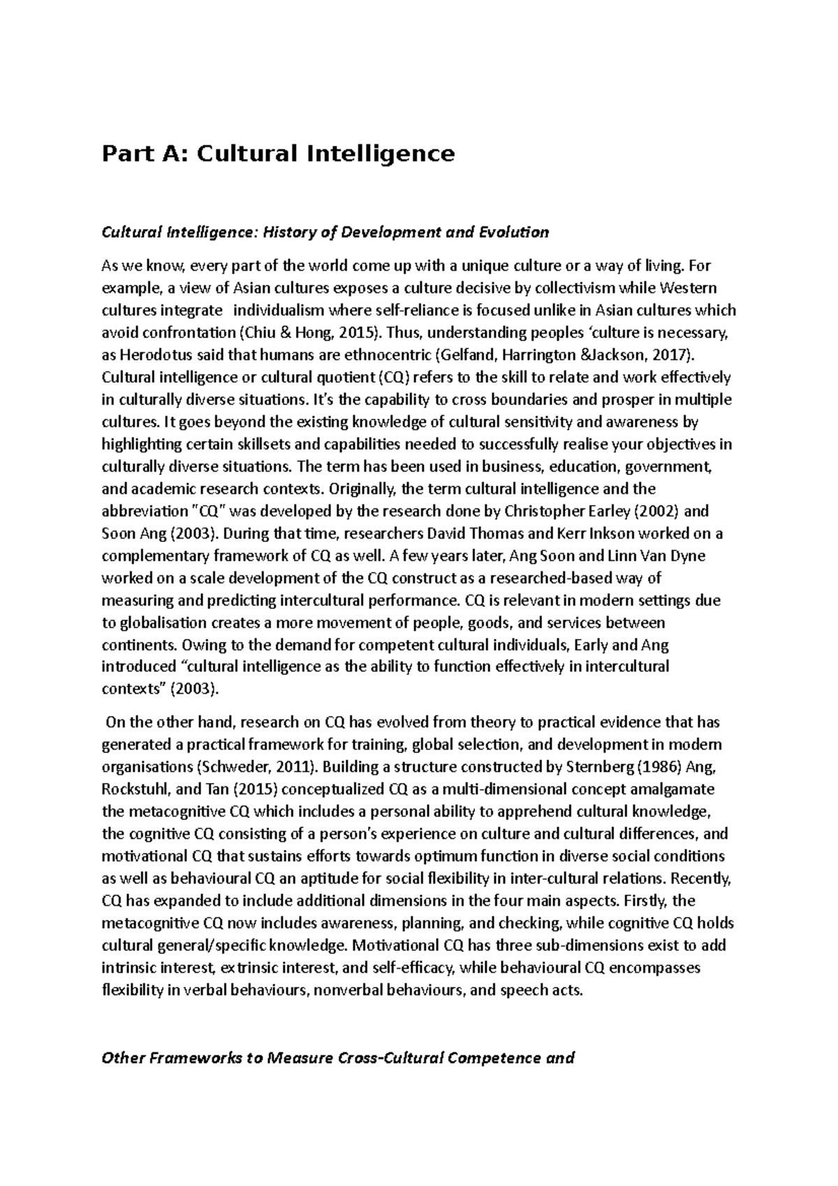 Assignment 1 Culture inteligent - Part A: Cultural Intelligence ...