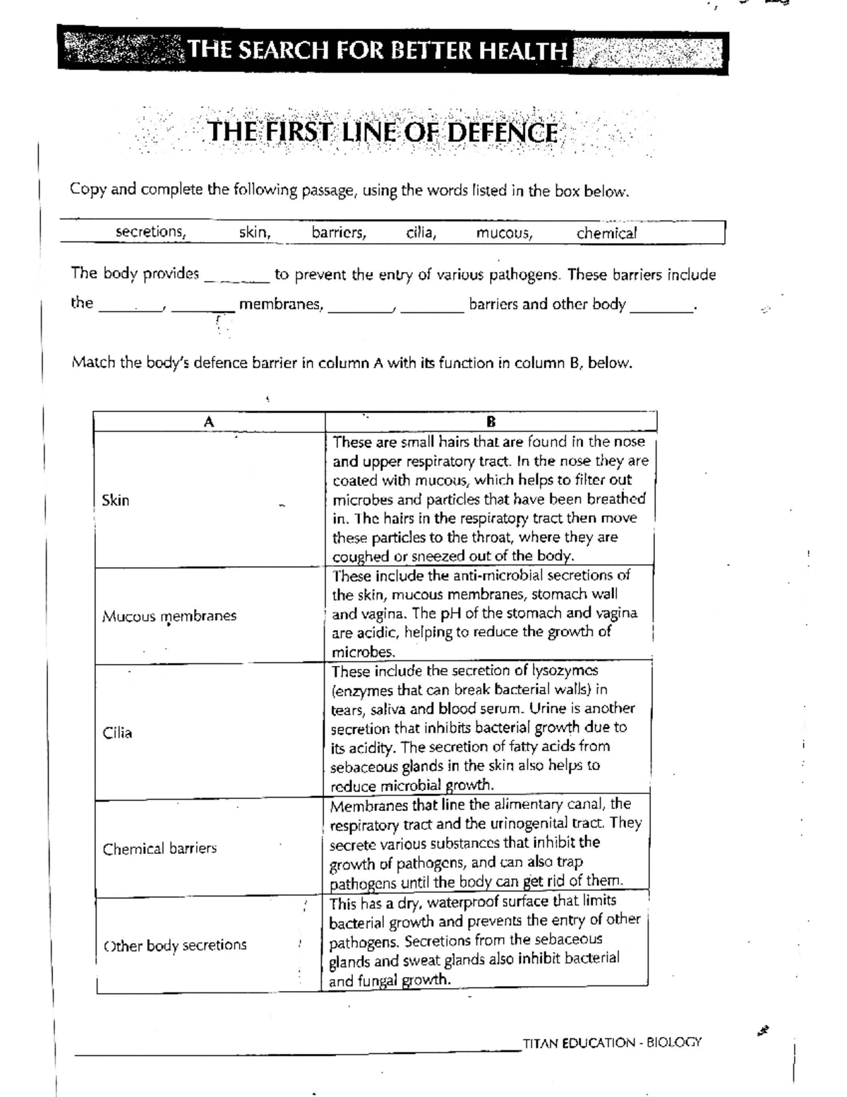 Lines of Defence - EBIO259 - Studocu