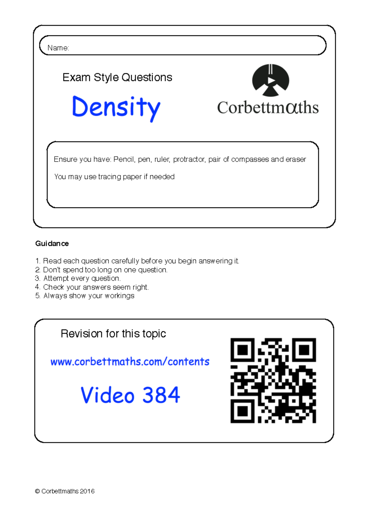 Density PDF - Recource used to introduce students into algebraic operations in scientific - Name ...