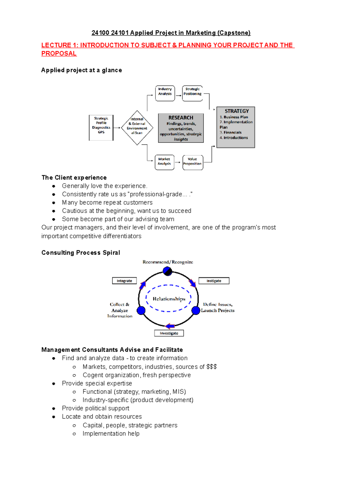 Applied Project in Marketing (Capstone) Lec 1 notes - 24100 24101 ...