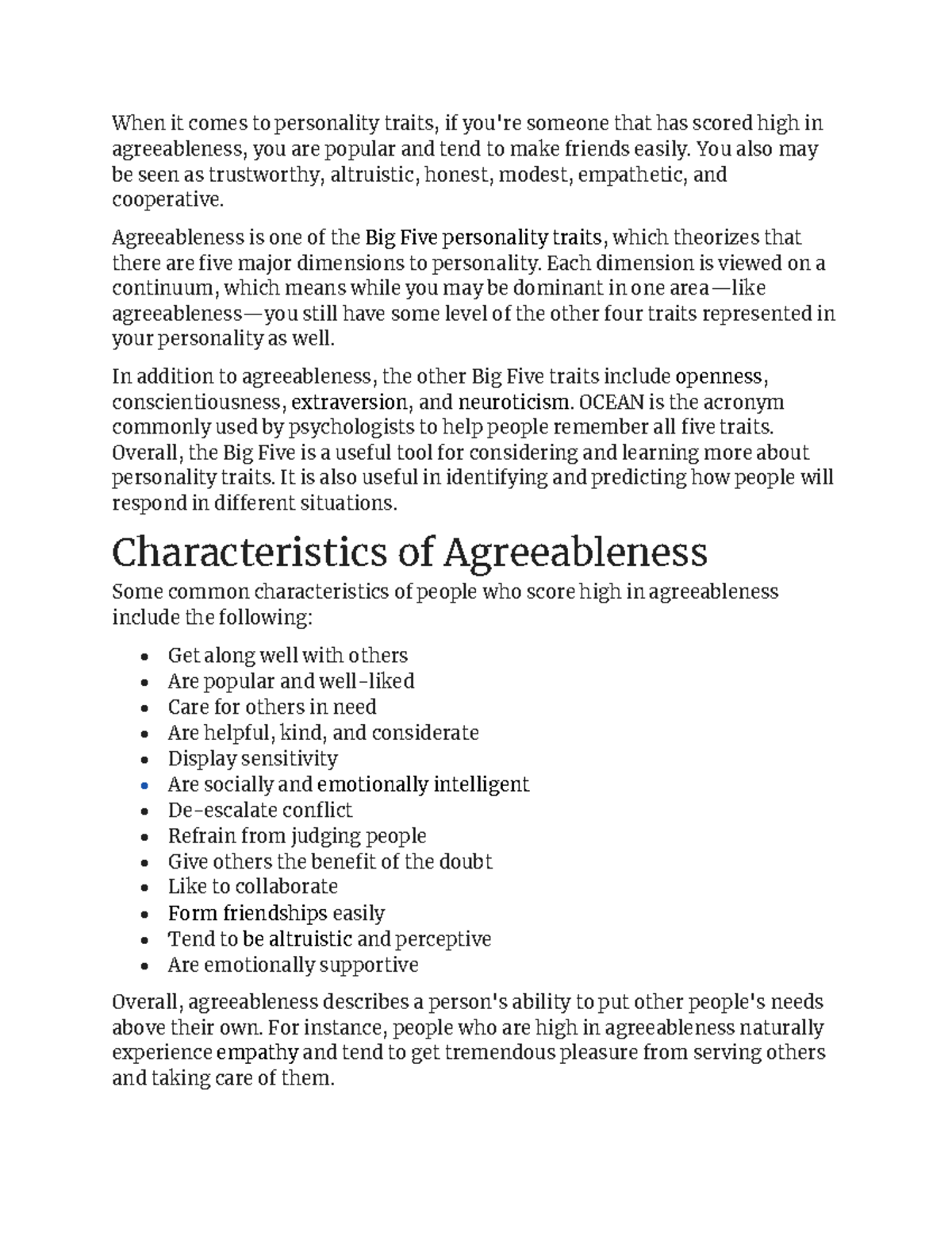 Agreeableness Notes - When it comes to personality traits, if you're ...