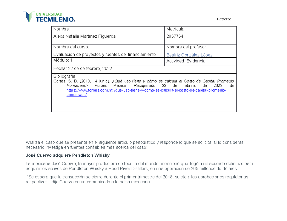 EVI1Financiamiento - Retomarás el caso que estudiaste en tu evidencia 1 ...