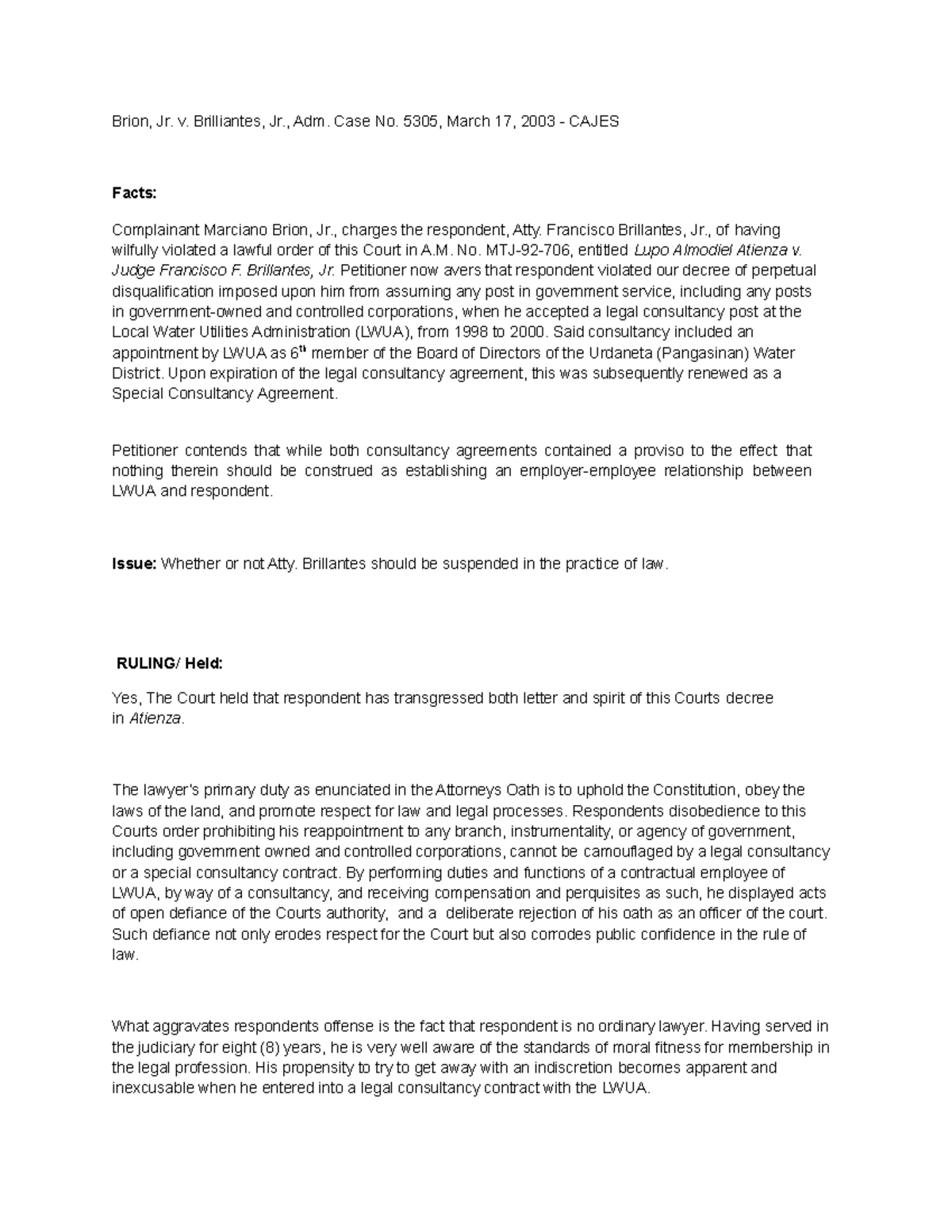 Brion-vs-brillantes compress - Brion, Jr. v. Brilliantes, Jr., Adm ...