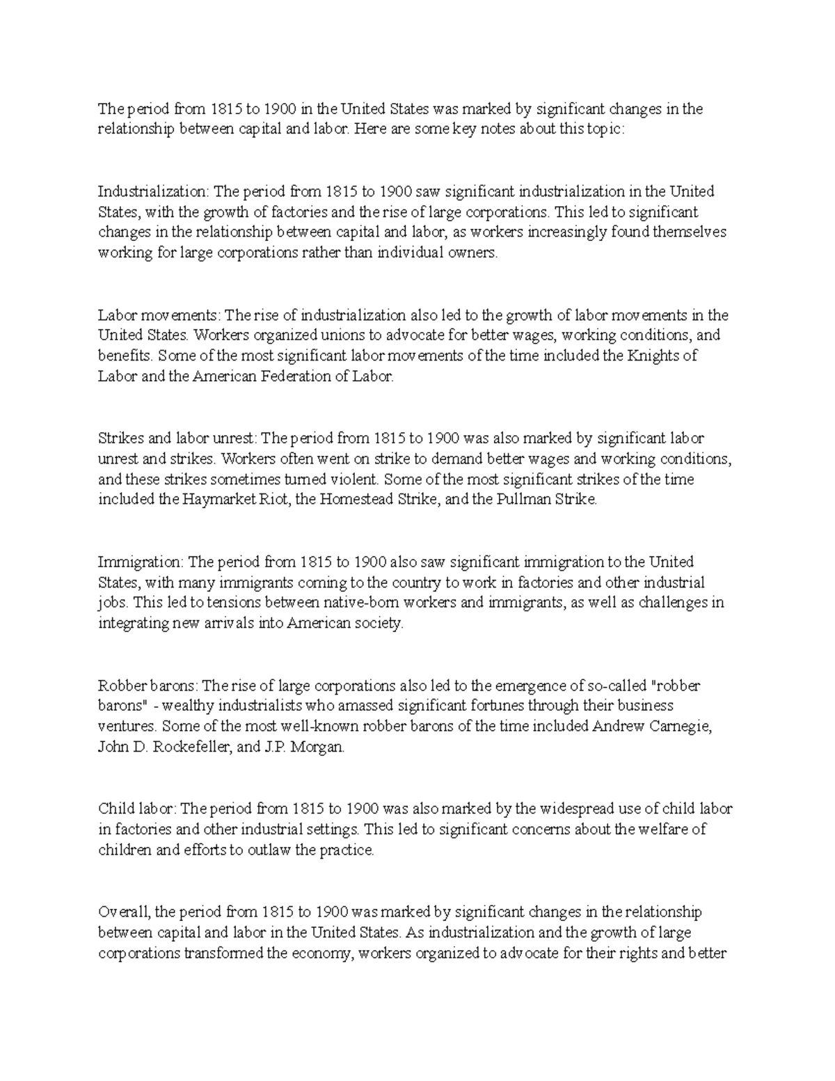 H9 - Notes about Capital and Labor in America United States History ...