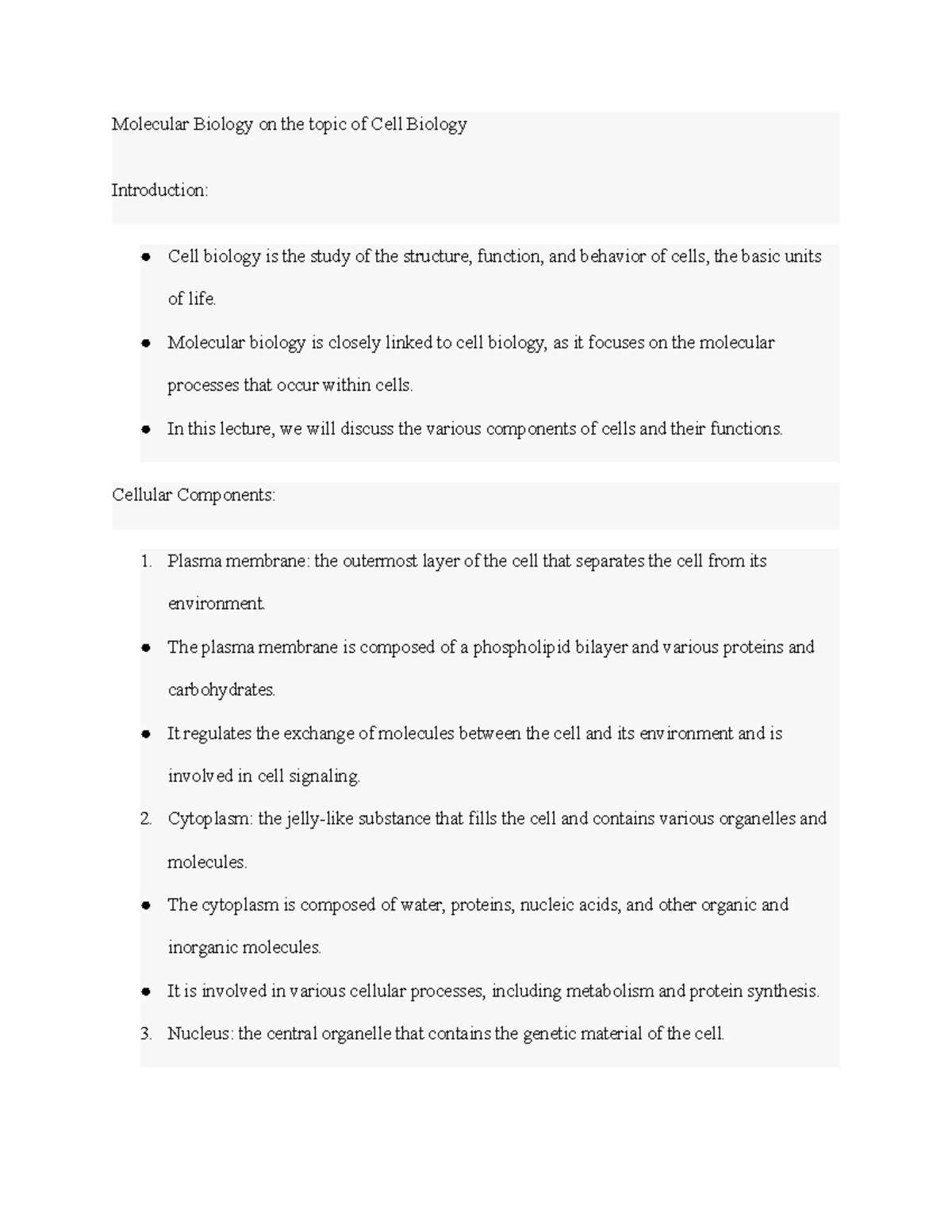 Molecular Biology on the topic of Cell Biology - Molecular Biology on ...