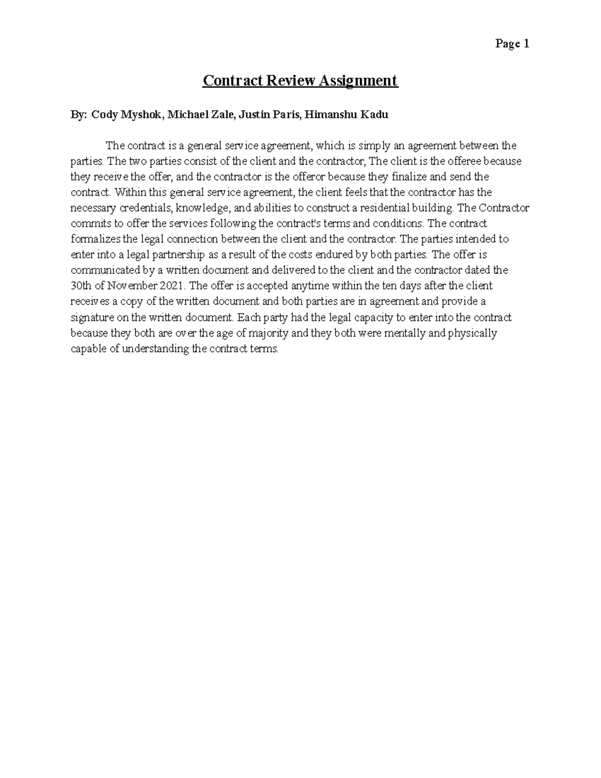 Contract Review Assignment - The two parties consist of the client and ...