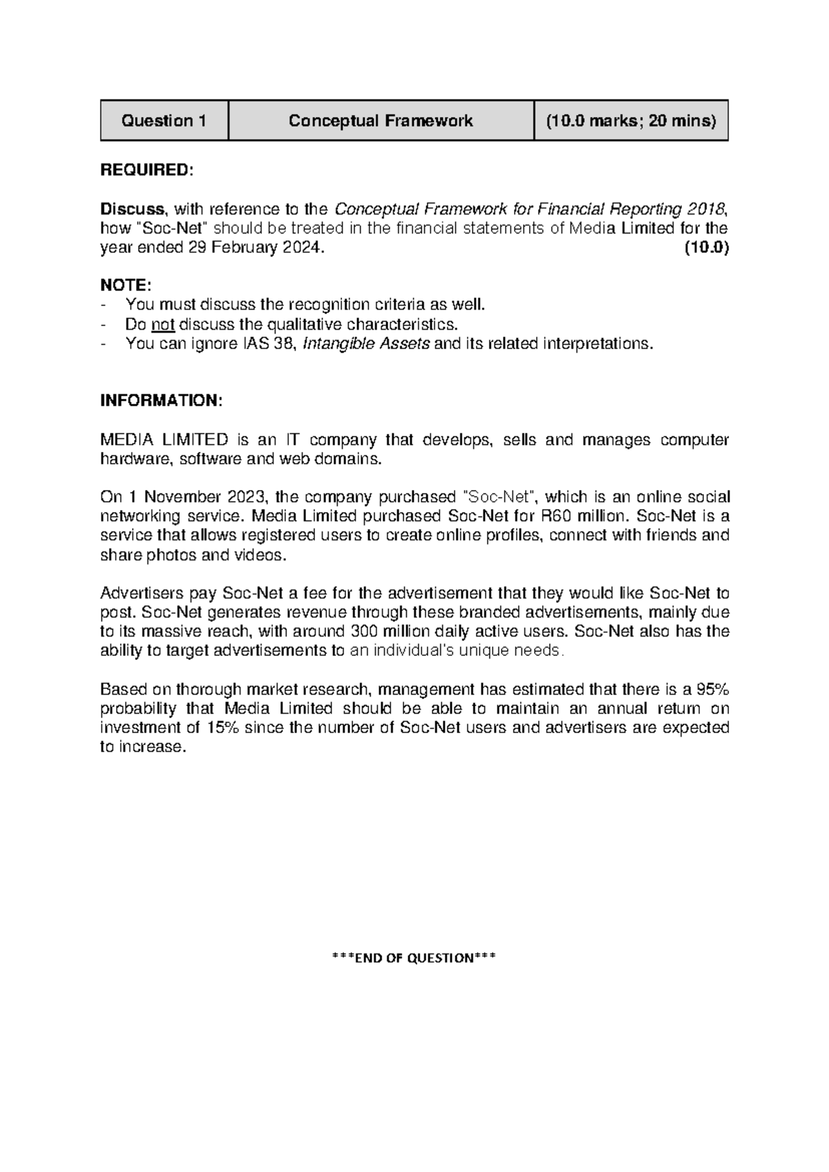 HW3 - PART TWO Question - ok]oi ii i - Question 1 Conceptual Framework (10 marks; 20 mins ...