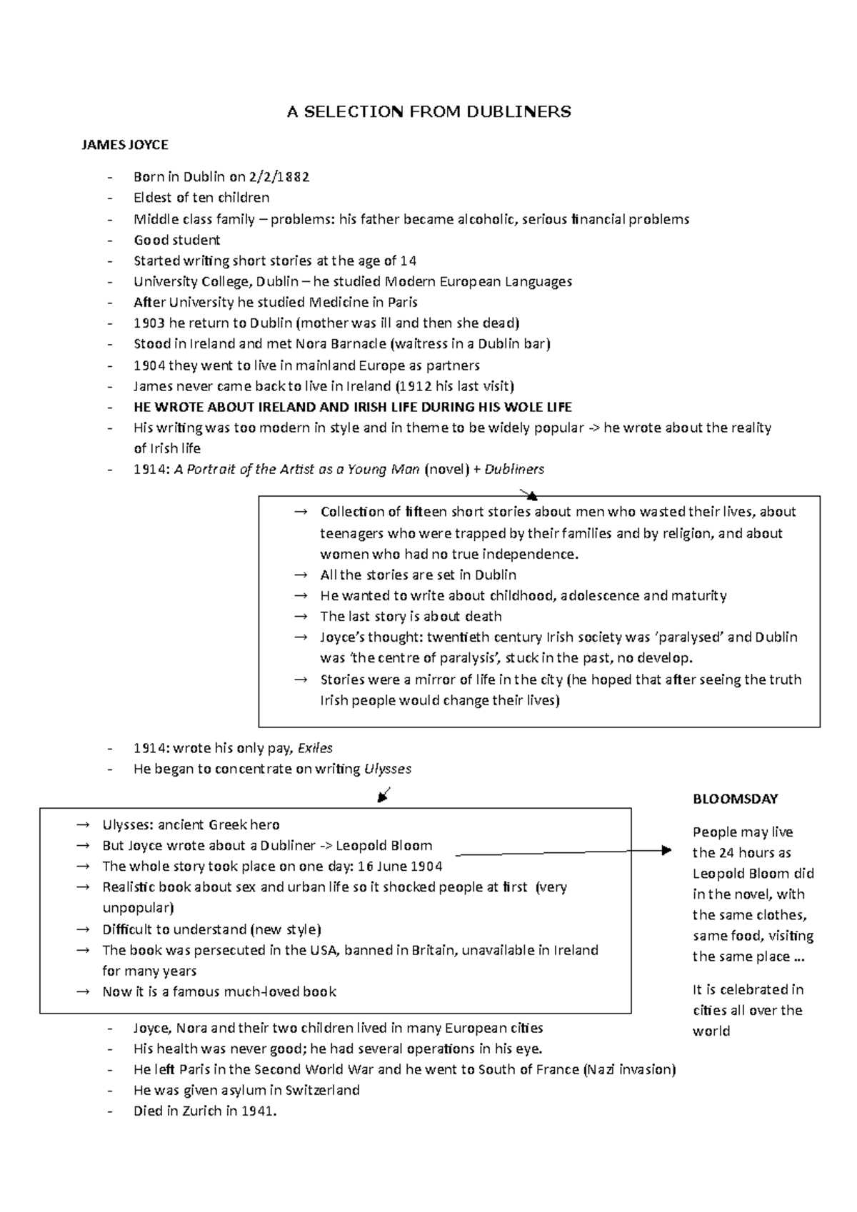 A Selection FROM Dubliners - A SELECTION FROM DUBLINERS JAMES JOYCE ...