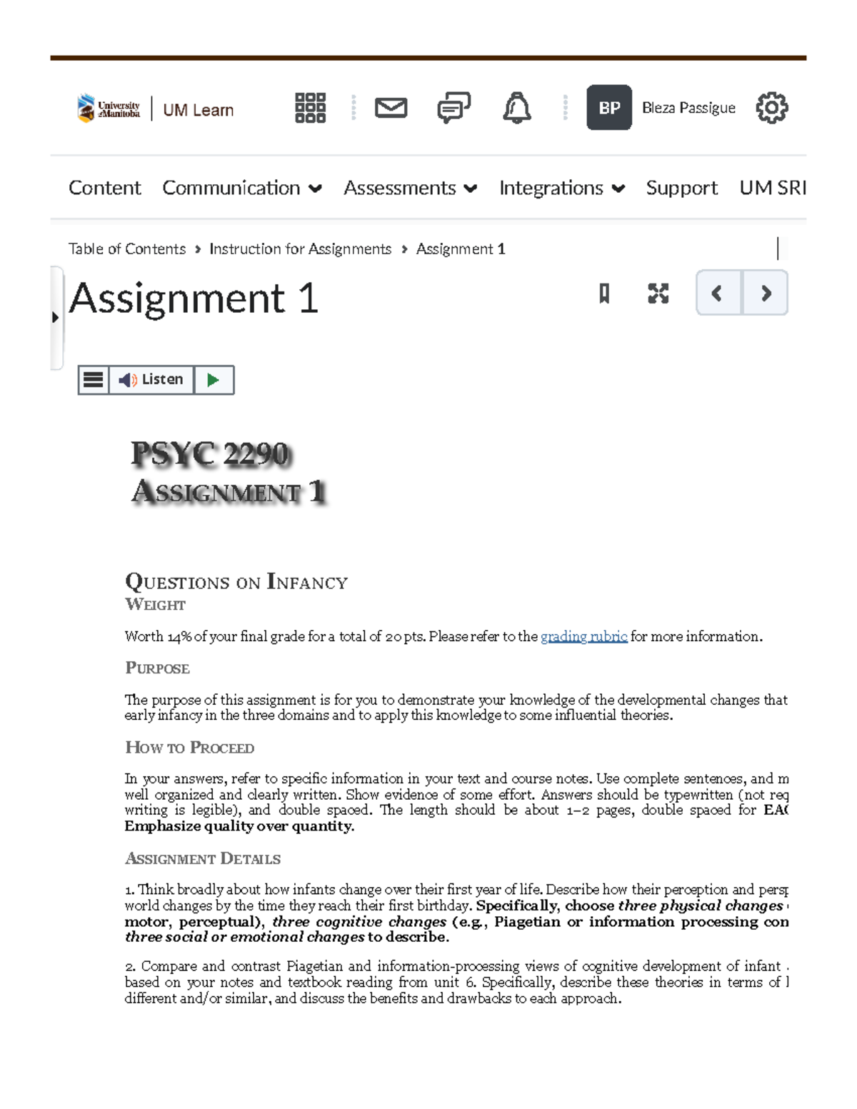 Assignment 1 - PSYC-2290-D01 - Child Development-2 - Assignment 1 PSYC 2290 ASSIGNMENT 1 ...
