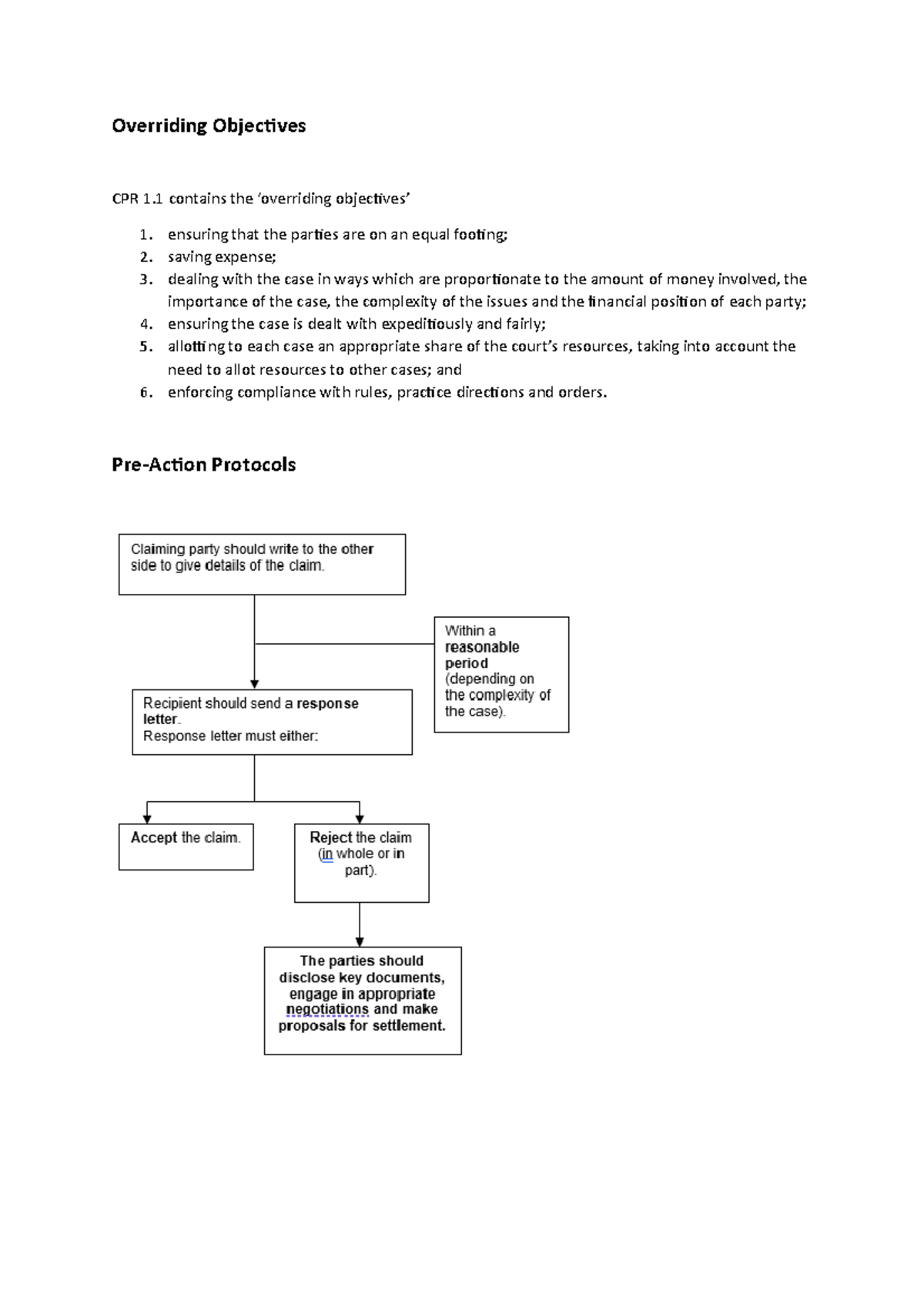 Prep Notes SGS 1 Civil Lit - Overriding Objectives CPR 1 contains the ...