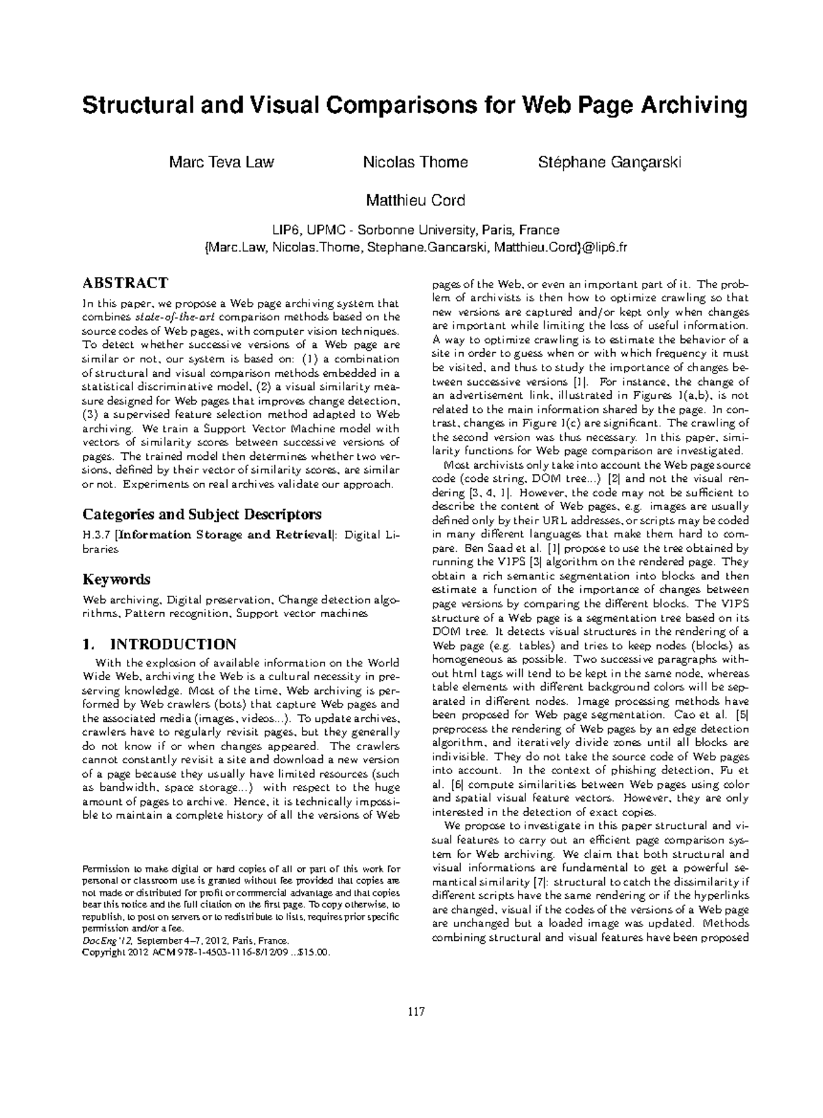 Structural and Visual Comparisons - To detect whether successive ...