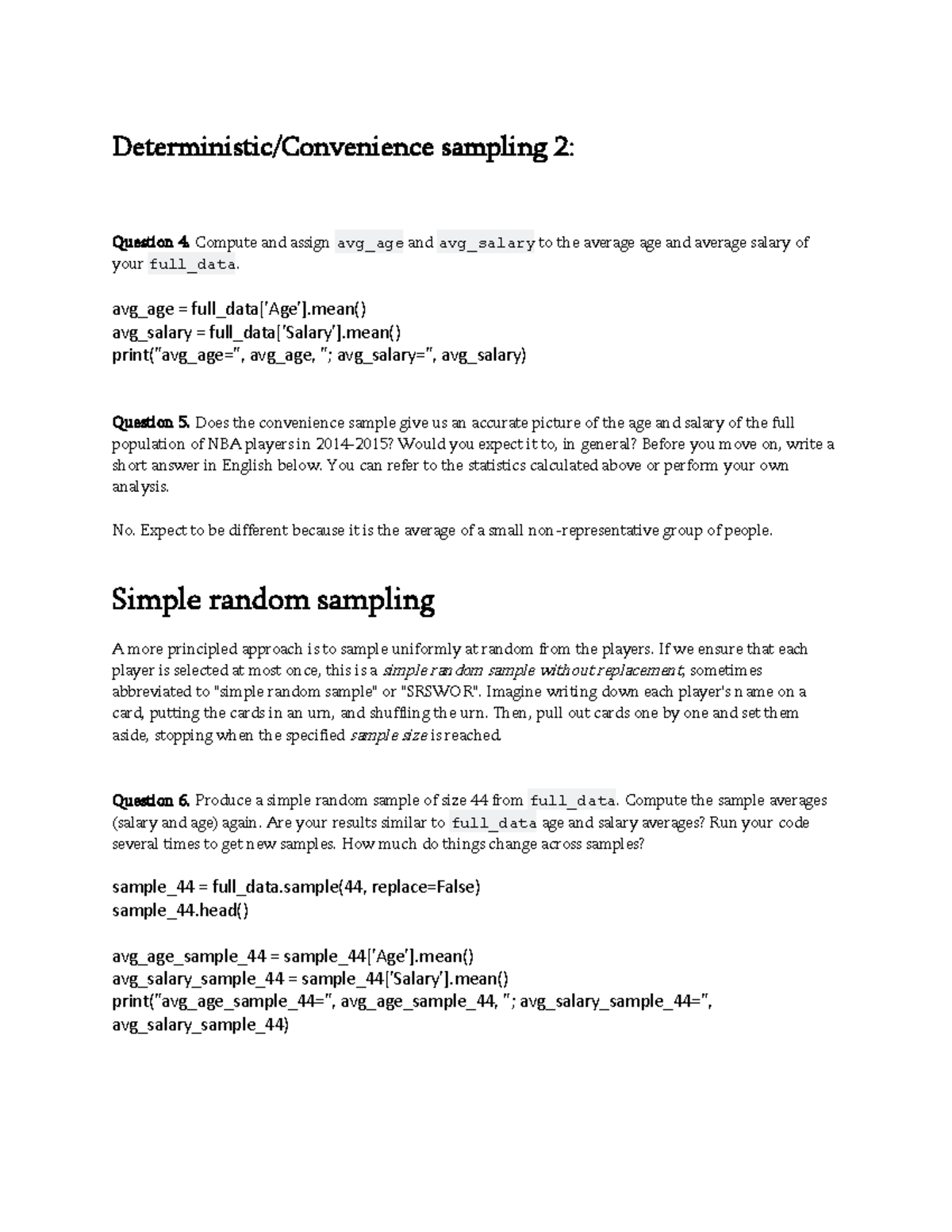 Deterministic Conv Sampling 2 Deterministic Convenience Sampling 2