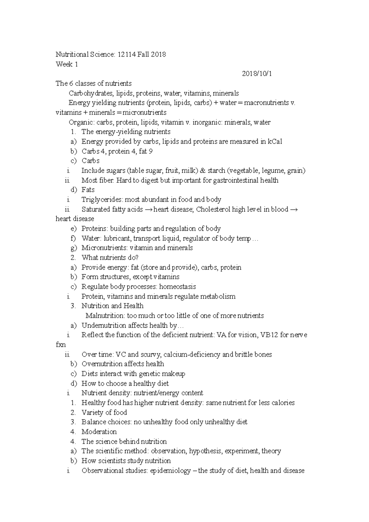 Nutritional Science Notes - Nutritional Science: 12114 Fall 2018 Week 1 ...
