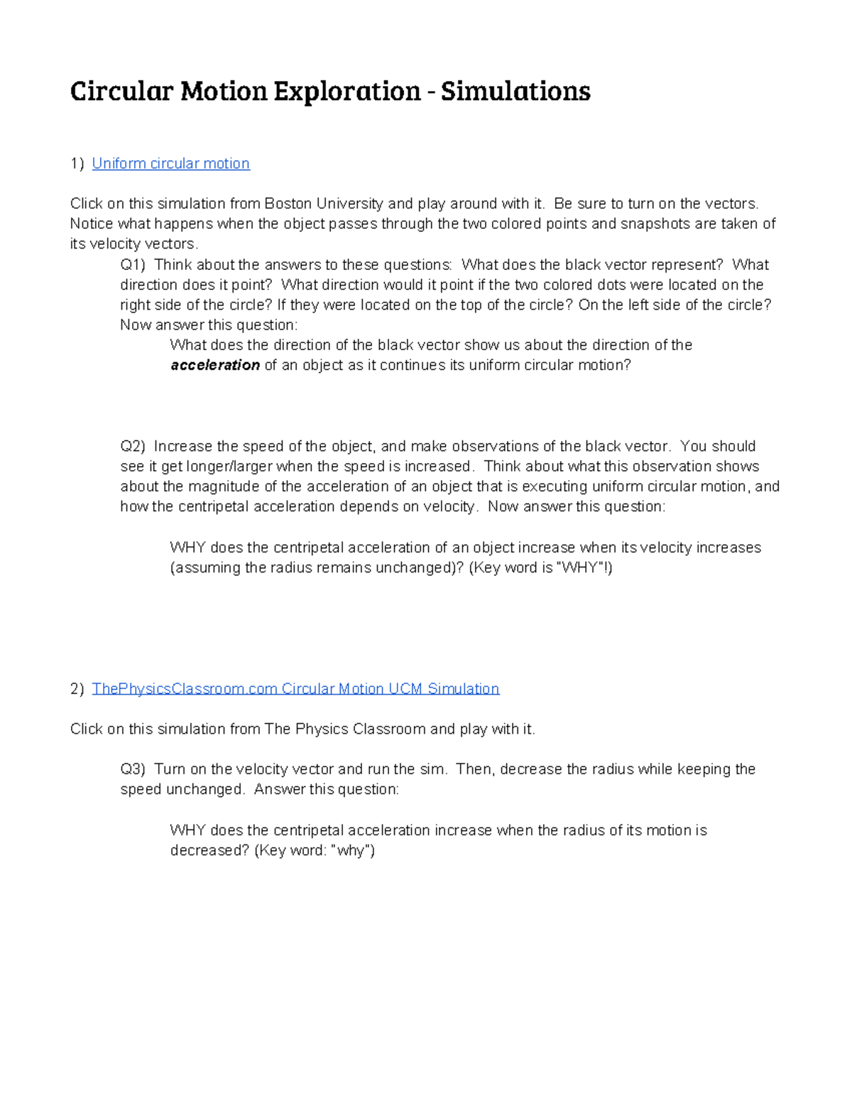 Copy of Circular Motion Exploration WS - Simulations - Circular Motion Exploration - Simulations ...