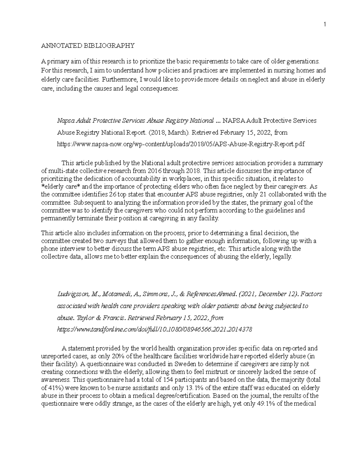 Annotated Bibliography - ANNOTATED BIBLIOGRAPHY A primary aim of this ...