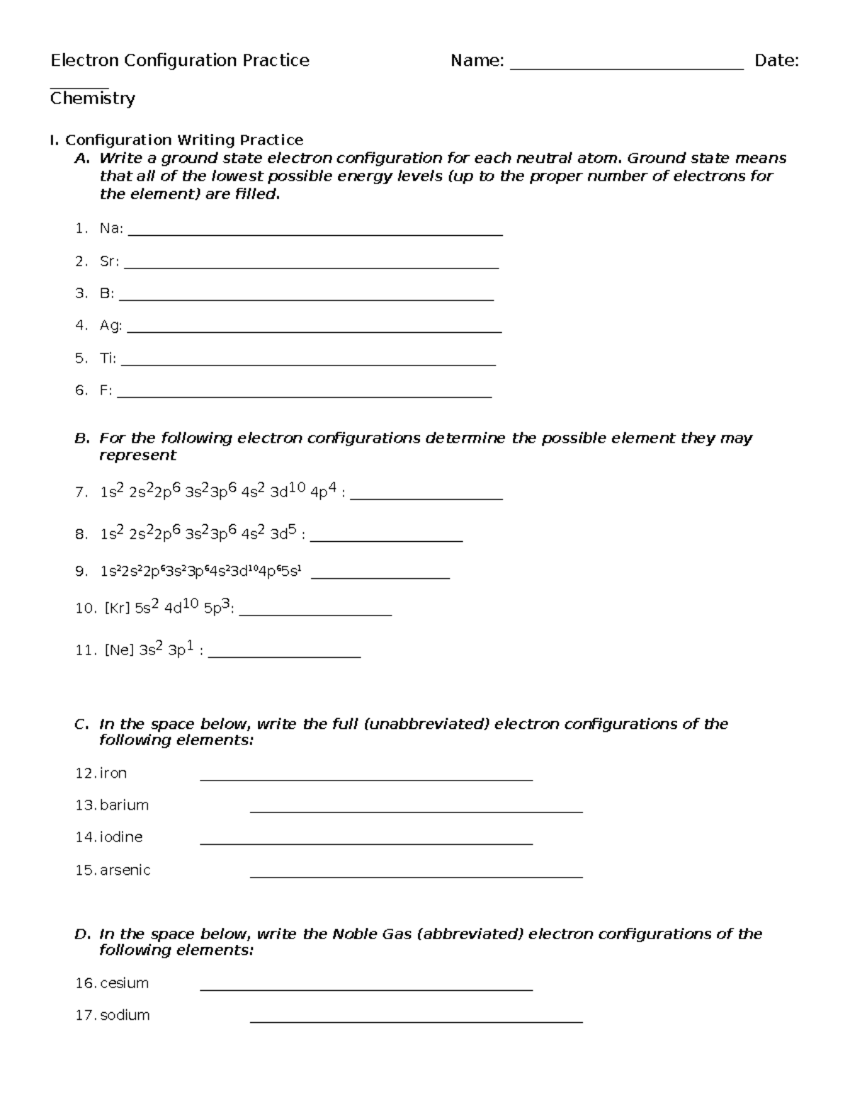 Electron Configuration Practice SHO - Electron Configuration Practice ...