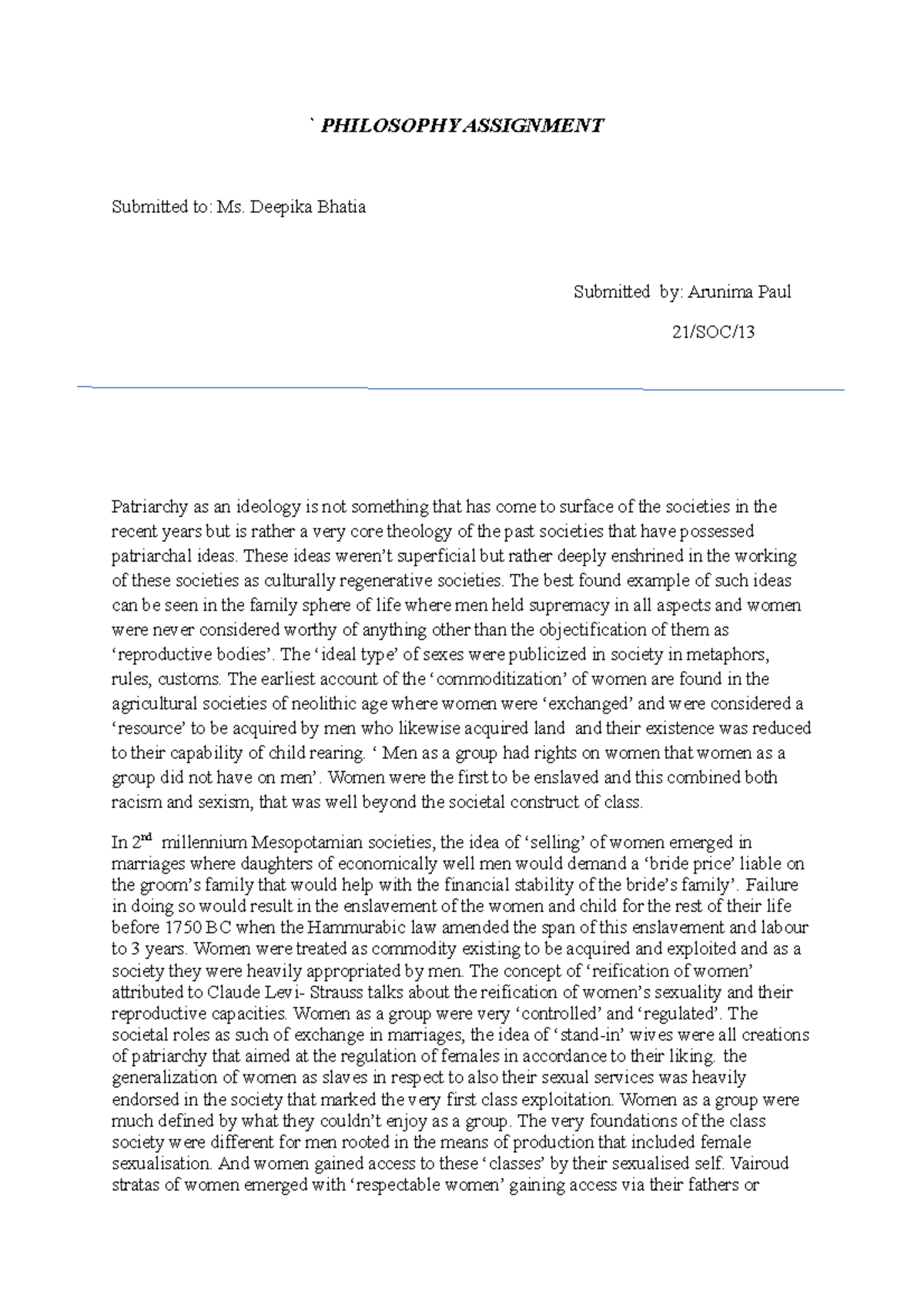 Philosophy Assignment - ` PHILOSOPHY ASSIGNMENT Submitted to: Ms ...