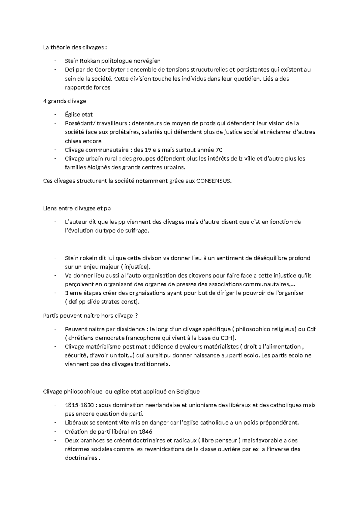 Système pol belge - notes de cours ucl mons - La théorie des clivages ...