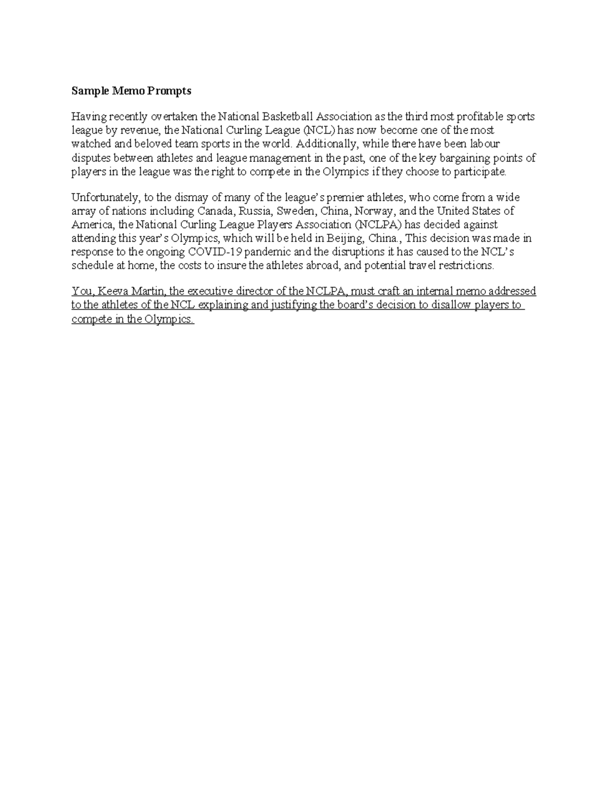 Sample Memo Prompts - Memo prompt of busa 250 - Sample Memo Prompts ...