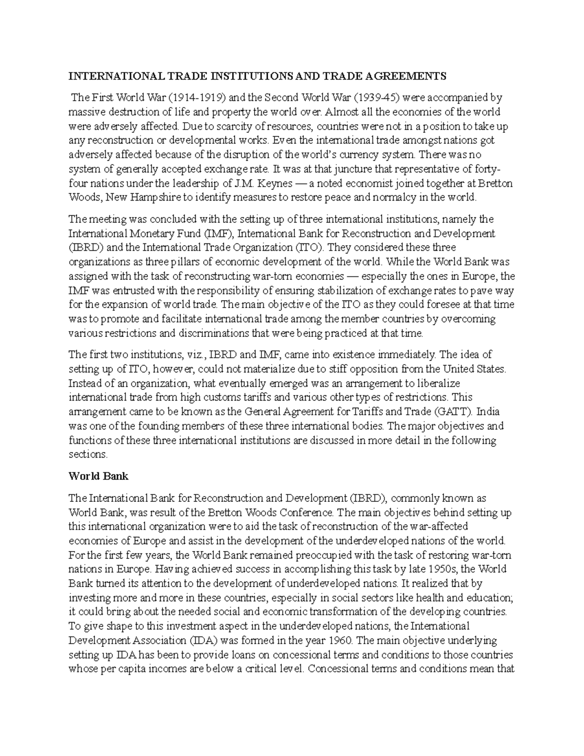 Topic 3 - Lecture notes 1 - INTERNATIONAL TRADE INSTITUTIONS AND TRADE ...