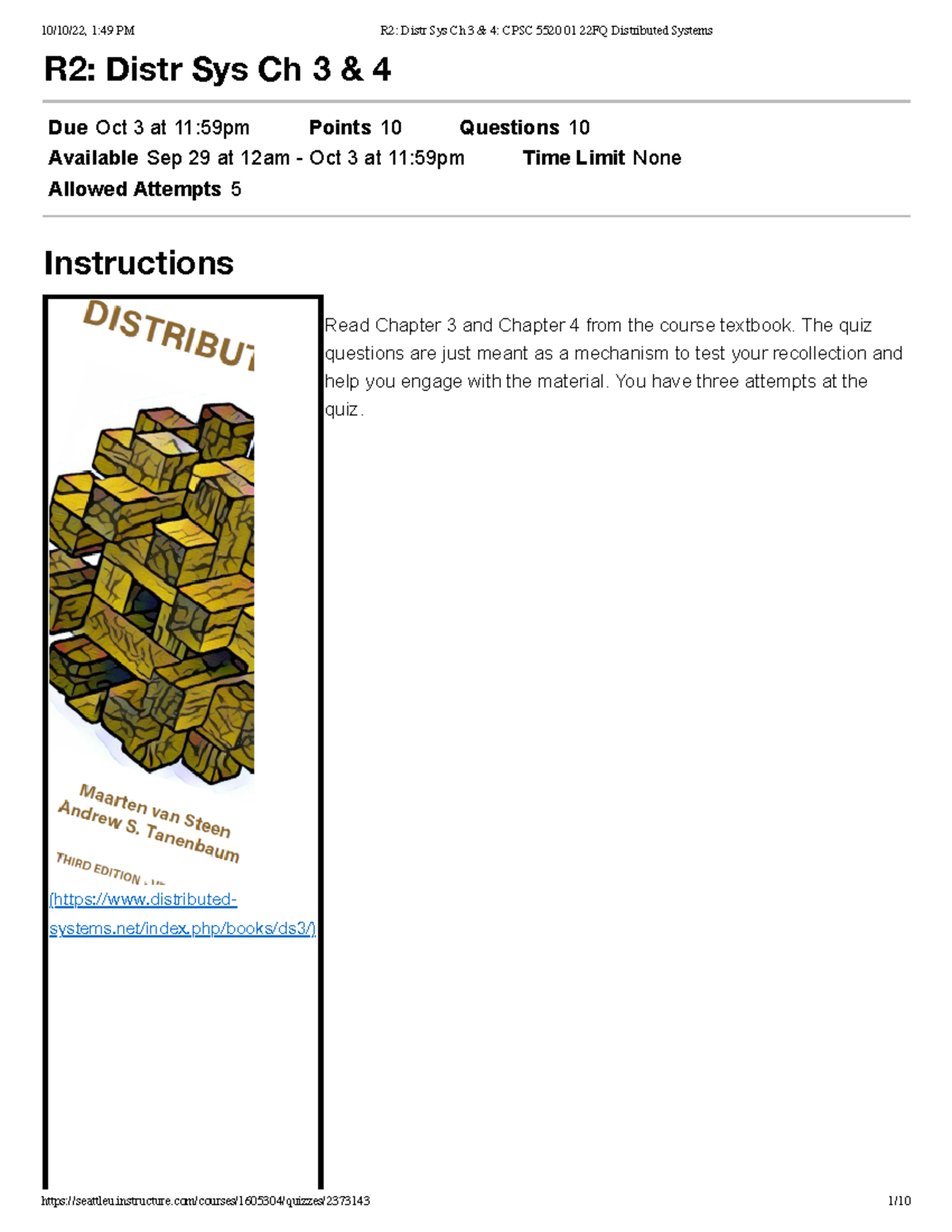 Mid quiz 1 - quiz of the week in Data Structures - R2: Distr Sys Ch 3 ...
