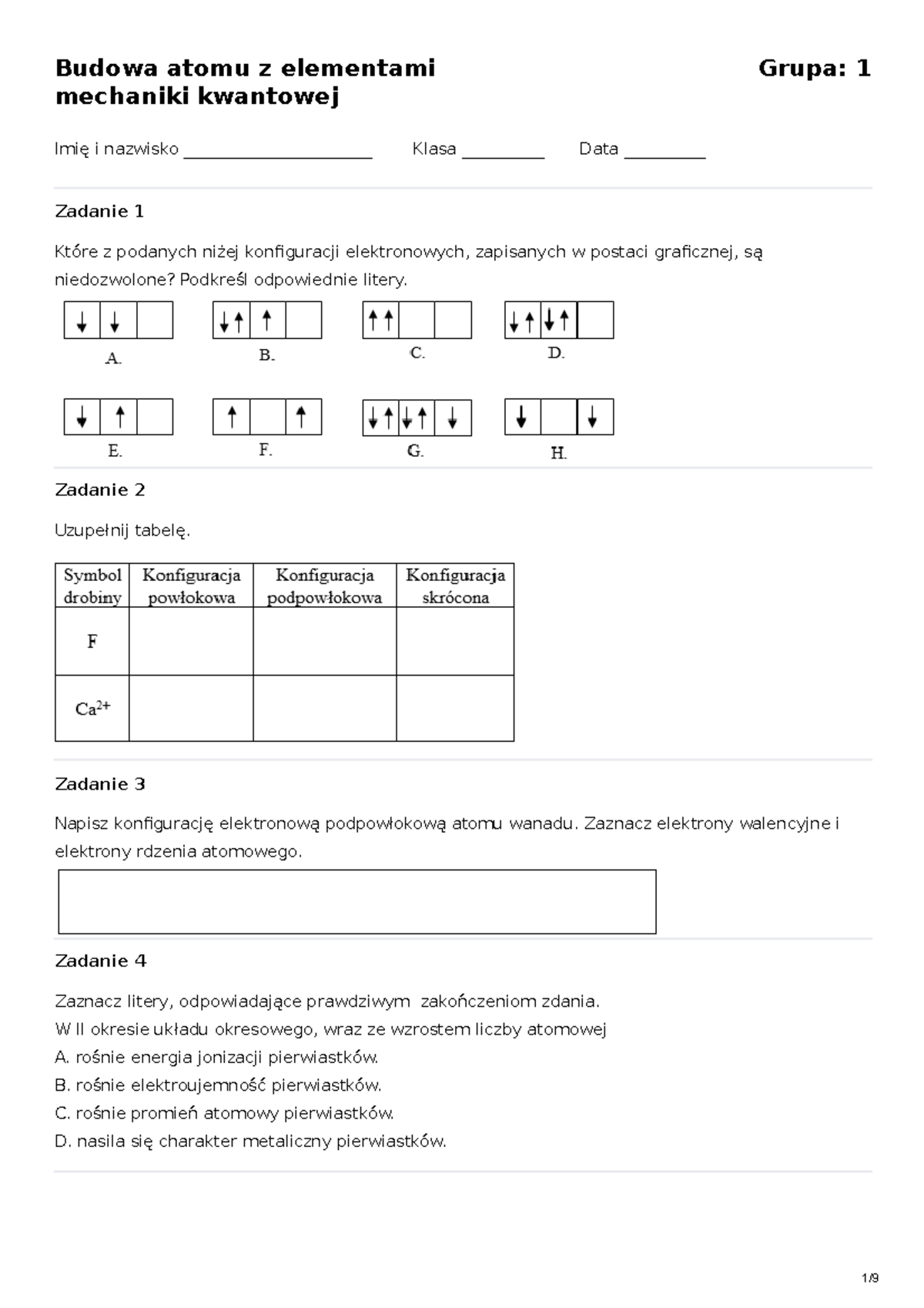 1 Chem Pazdro 1 - Zad Gen R3 - Bud atomu z elemen mech kwant 15 - Budowa atomu z elementami ...