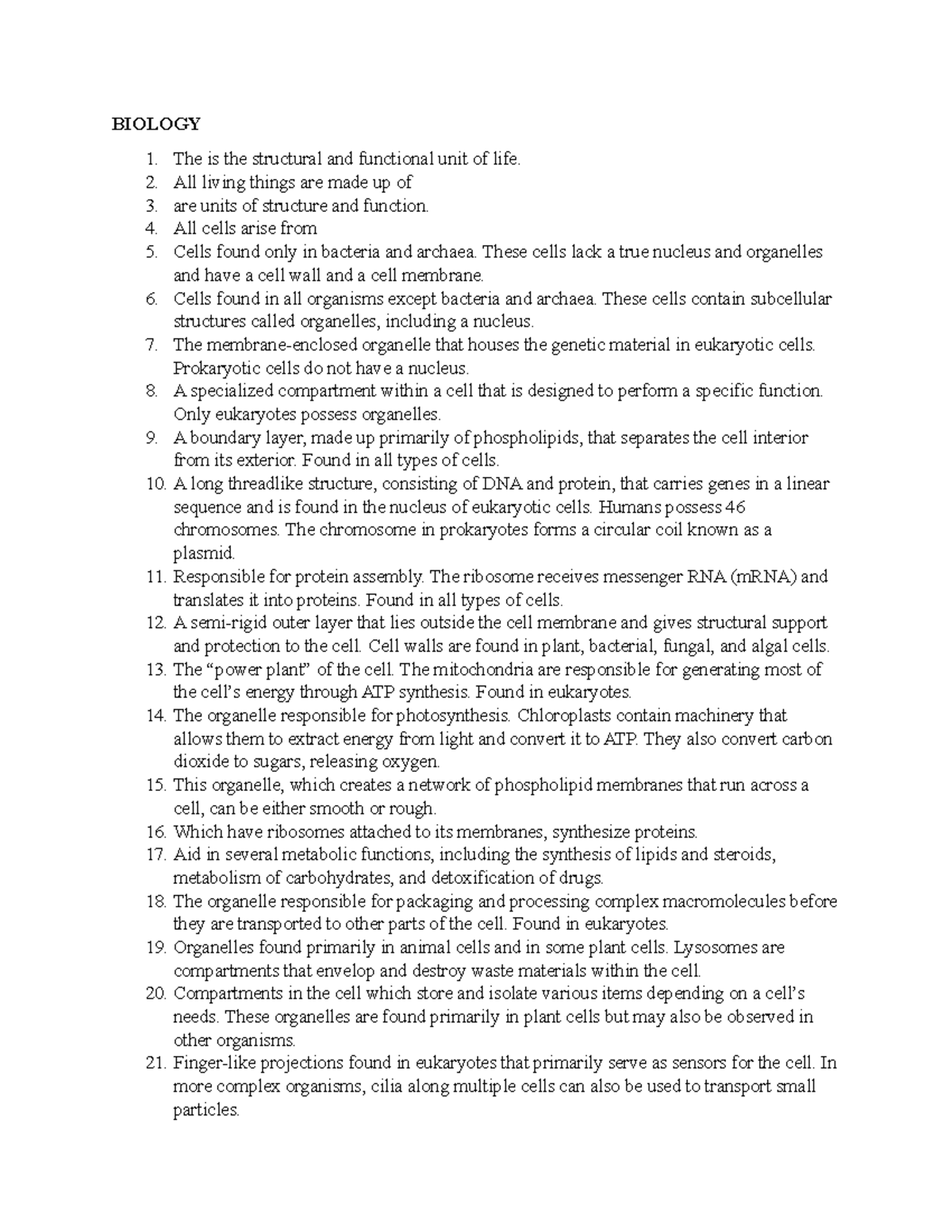 Biology - Active Recall Reviewer - BIOLOGY The is the structural and ...