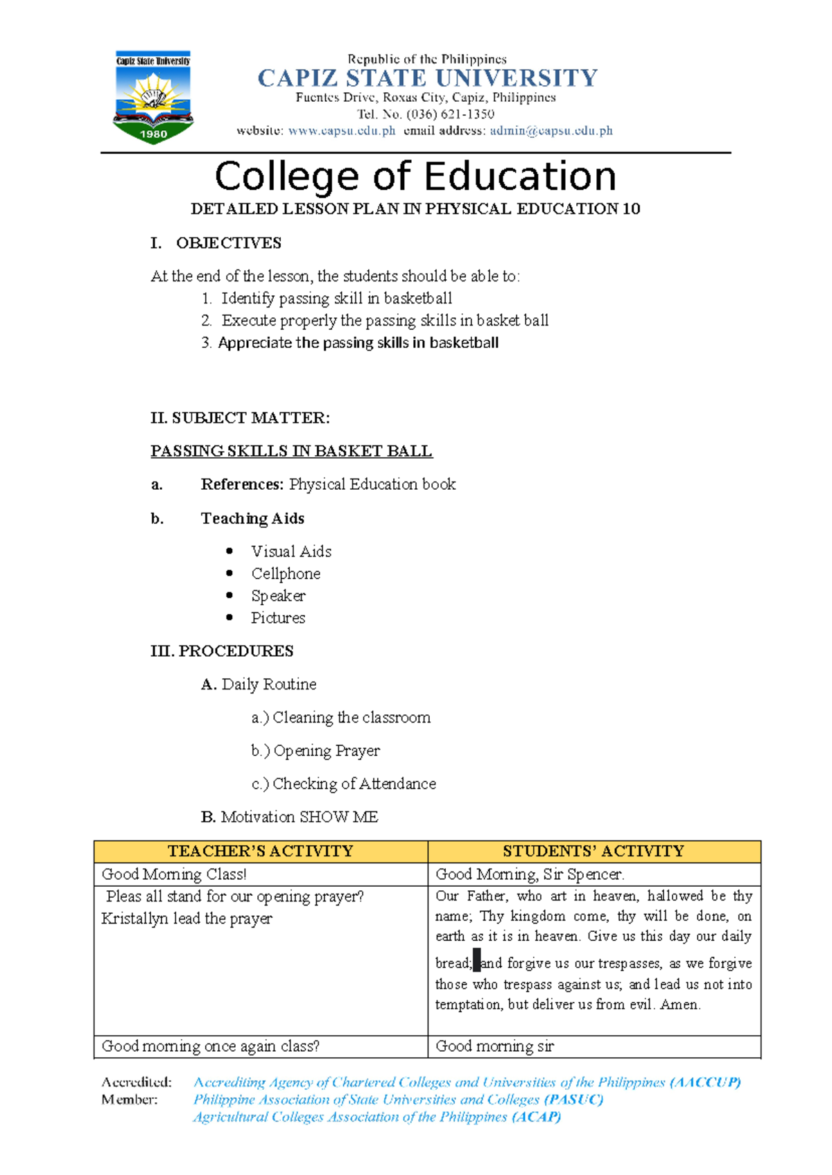Passing skills in basketball - DETAILED LESSON PLAN IN PHYSICAL ...