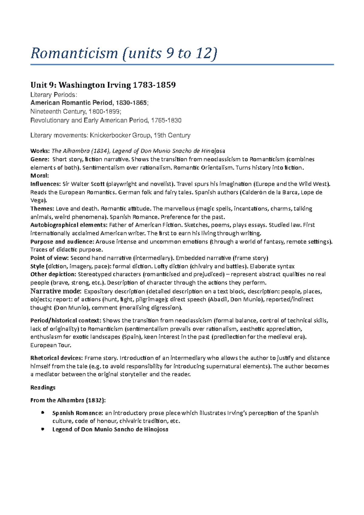 AL Romanticism units 9to12 - Romanticism (units 9 to 12) Unit 9 ...