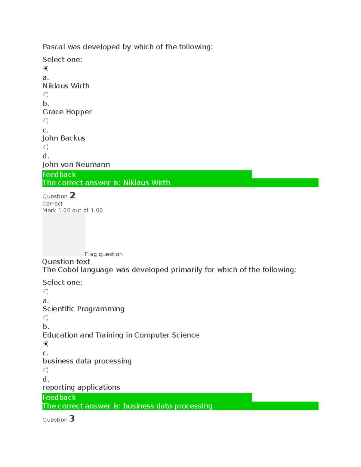 ALL Quizzes CS 4402 - Pascal was developed by which of the following ...